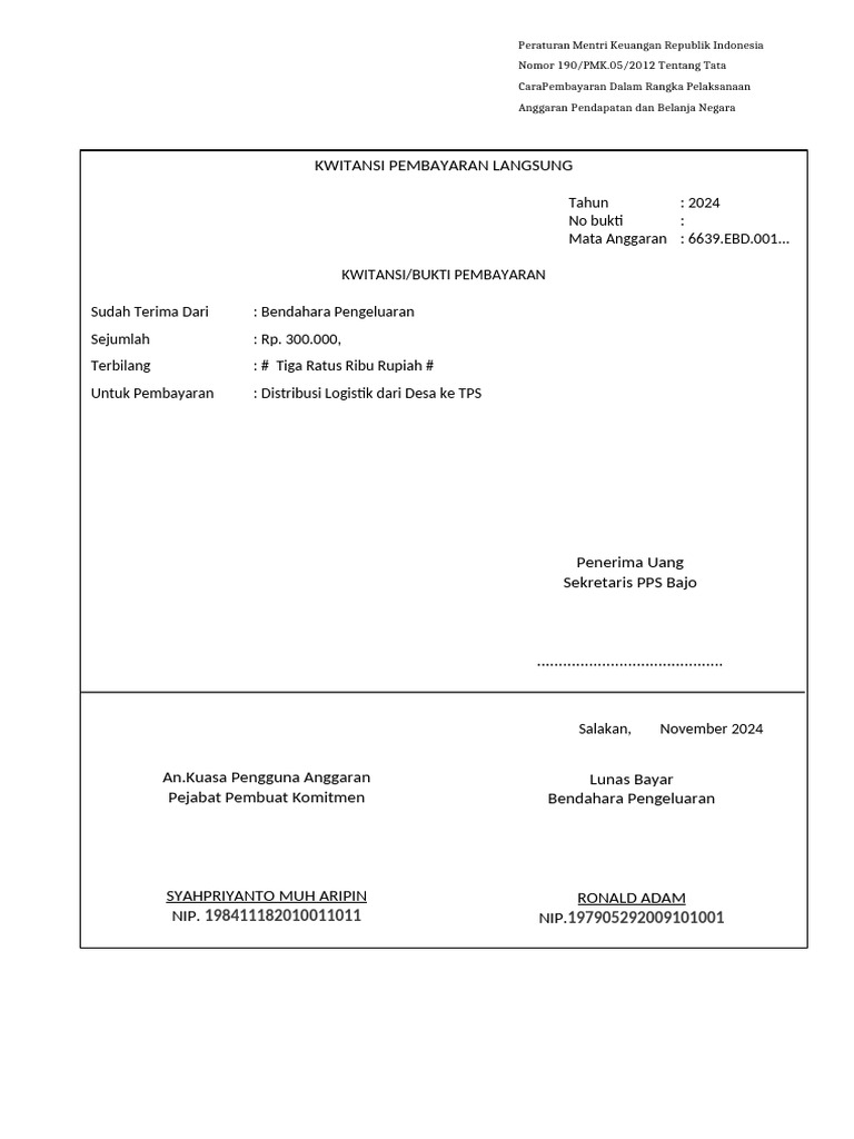 Kwitansi Transport PPS | PDF