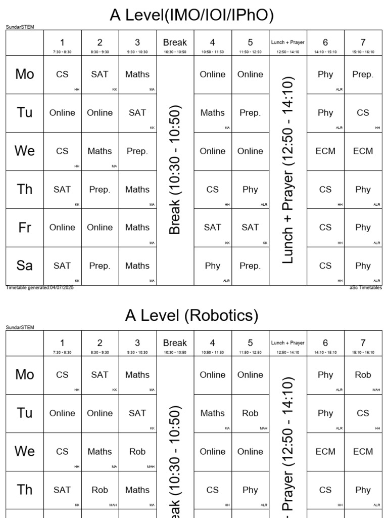 SS 4th July Class Timetable | PDF