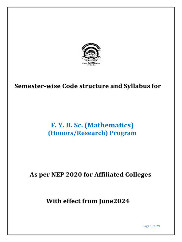 2024-25 F.Y.B.sc. Mathematics Syllabus (NEP-2020 Pattern) (Affiliated Colleges) | PDF | Matrix ...