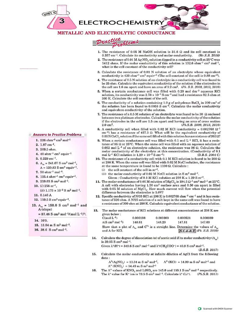 Electrochemistry Subjective Question With Solutions | PDF
