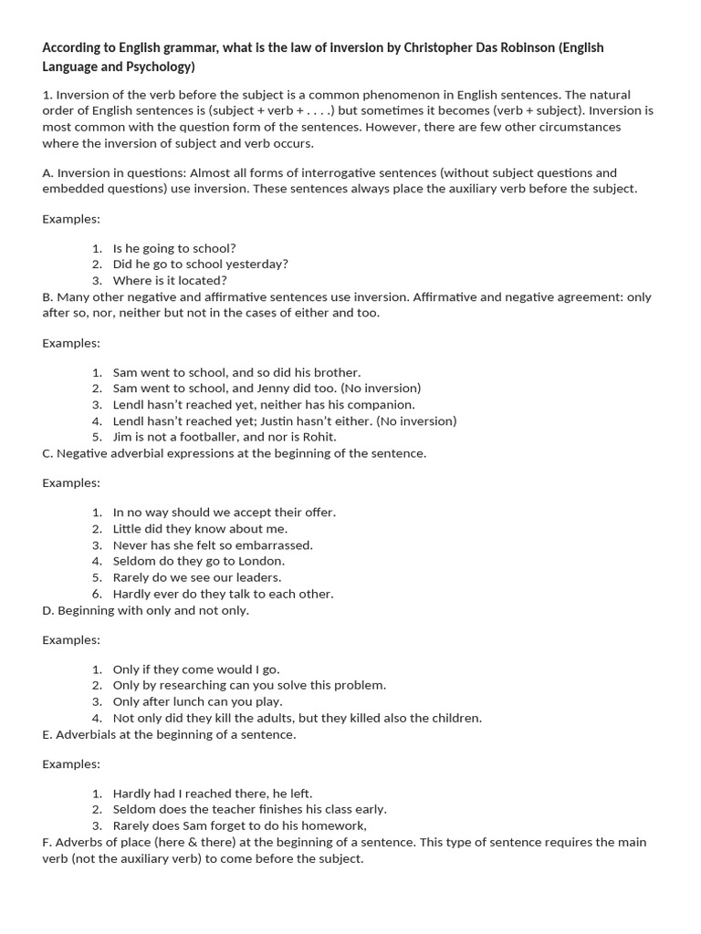 Inversion by Christopher Das Robinson | PDF | Subject (Grammar) | Language Mechanics