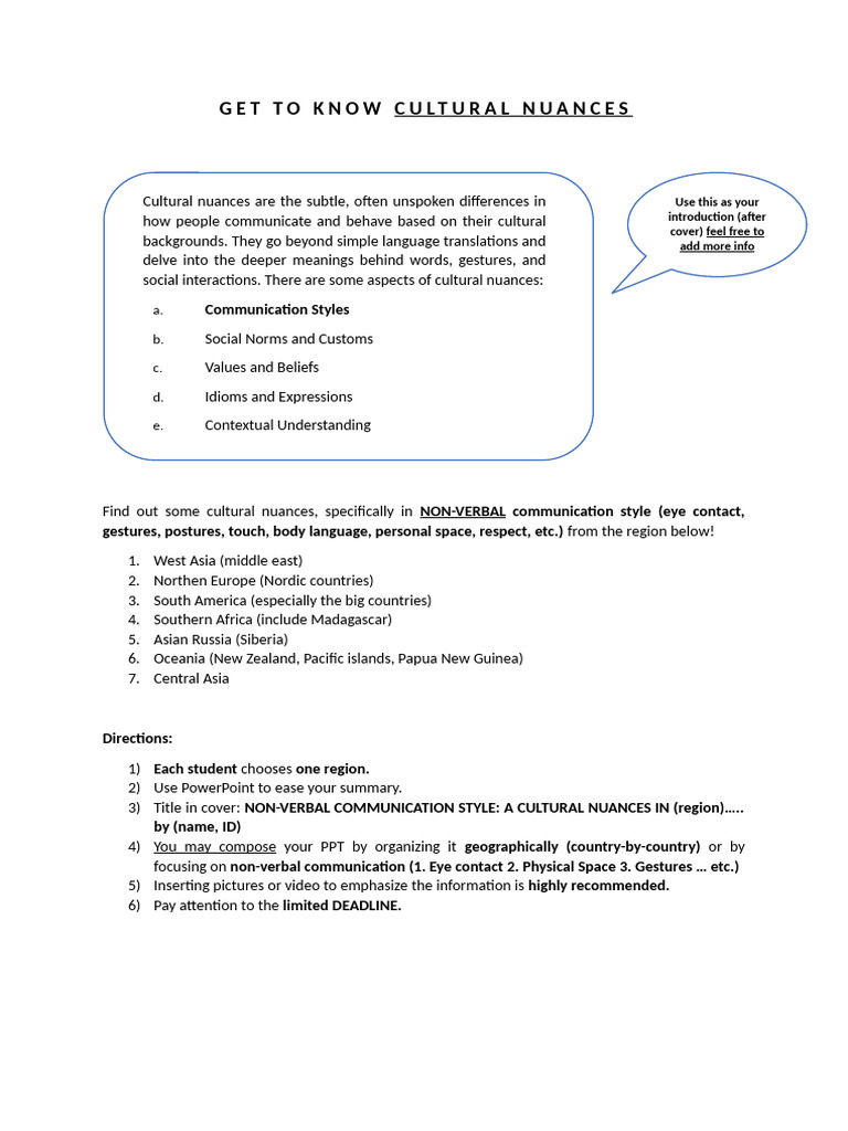 Get To Know Cultural Nuances | PDF