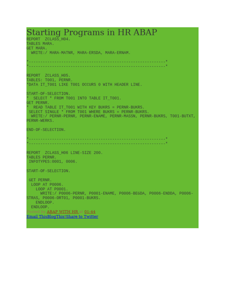 HR ABAP Program Examples and Reports | PDF