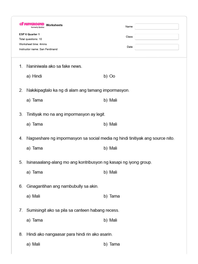 ESP 6 Quarter 1 - Wayground q2 | PDF