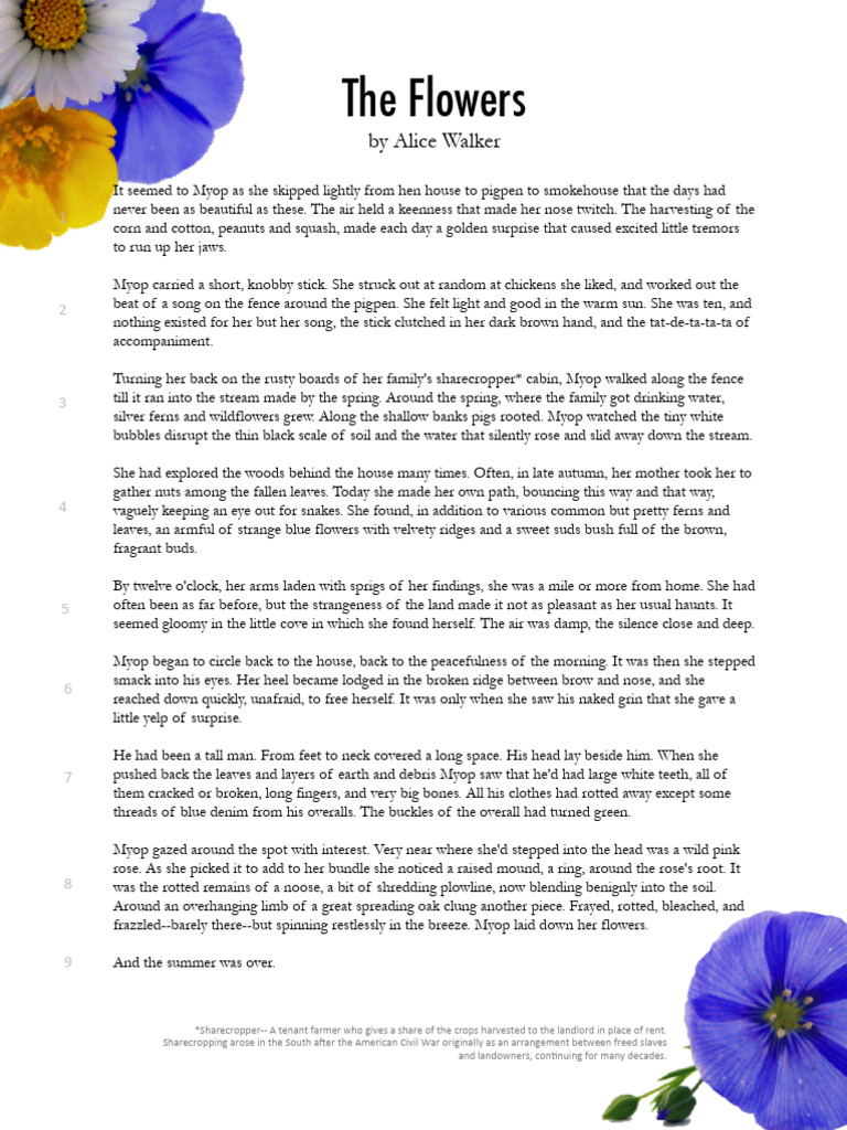 ANASTASIIA PODOBIVSKA - (Template) The Flowers - Story Inference Csi Packet | PDF