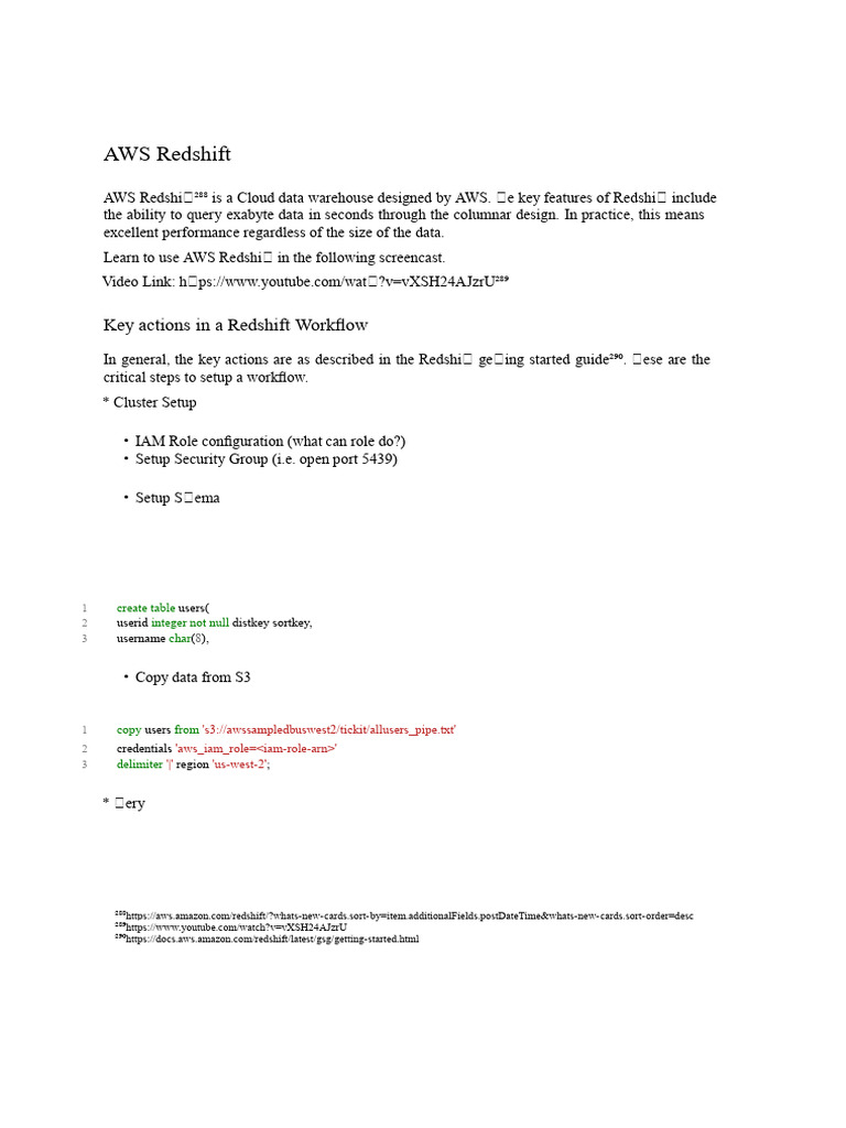 Overview of AWS Redshift Features | PDF
