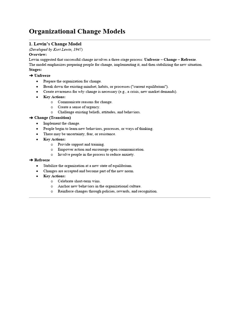 Organizational Change Models Explained | PDF | Organizational Culture ...
