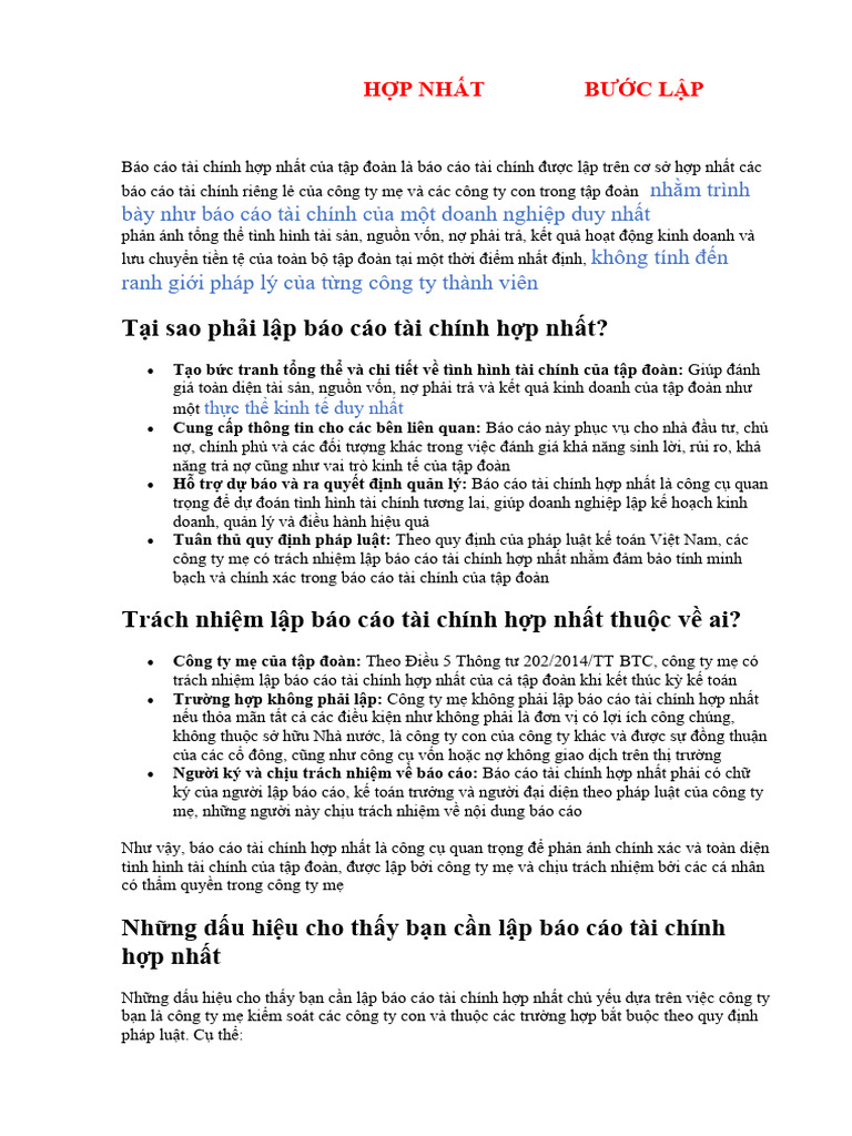 BCTC hợp nhất là gì - | PDF