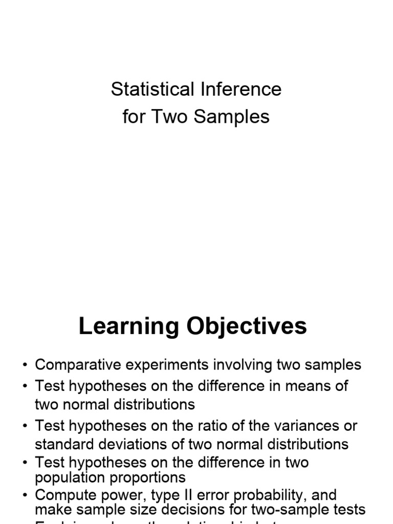 Lec 19 - Inferences For Two Samples | PDF | Student's T Test | Normal ...