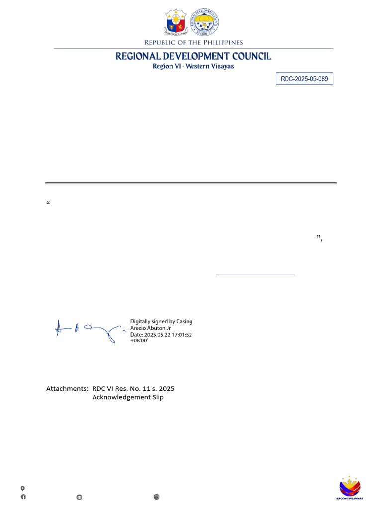 RDC-2025-05-089 Transmittal Letter For RLA and LGUs Re RDC Reso No. 11 ...