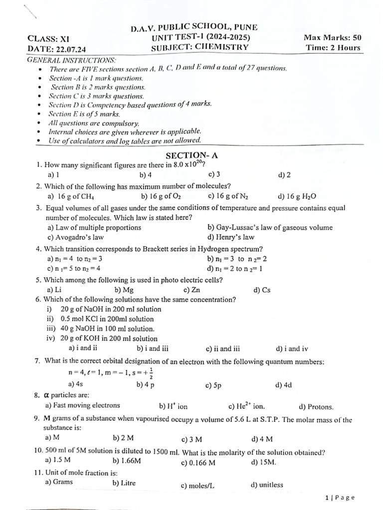 Chemistry UT1 | PDF