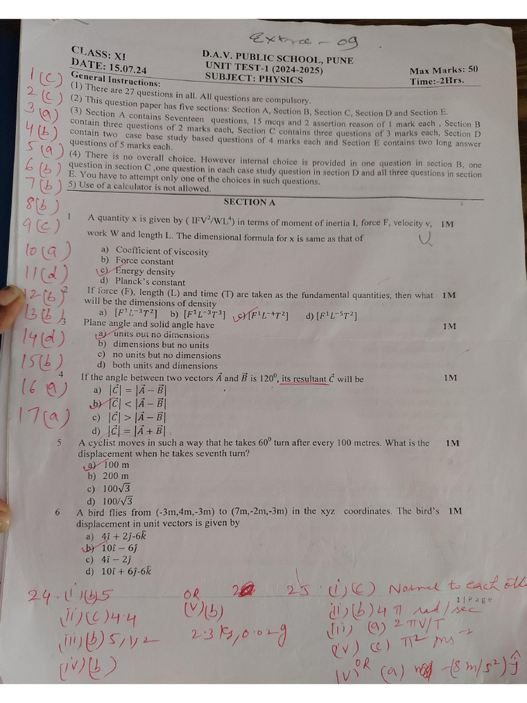 UT - 1 Physics 2024 | PDF