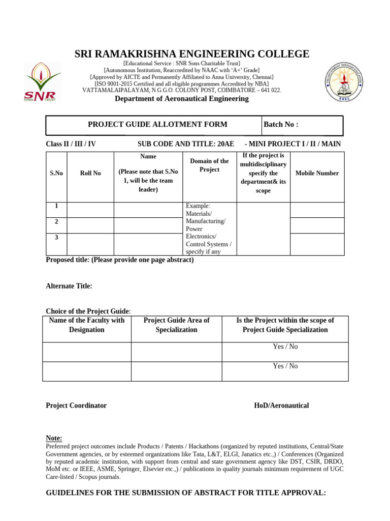 Project Title Approval Form and Abstract Guidelines 2025-2026 | PDF