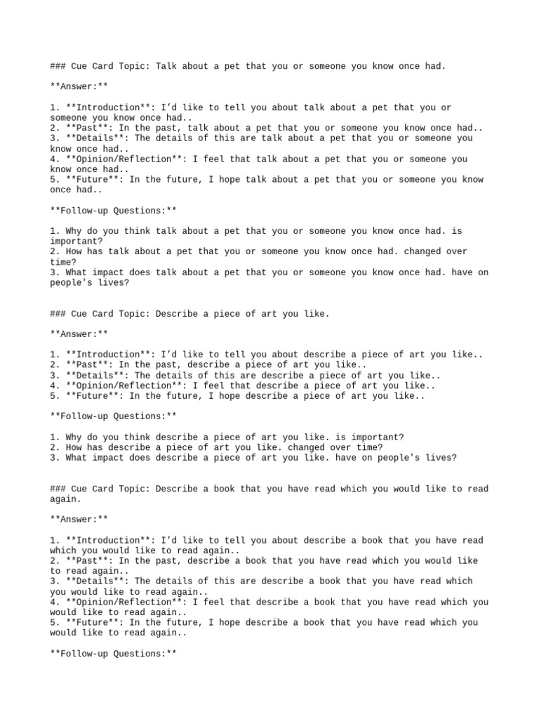 IELTS Cue Card: Describe a Pet | PDF | Job Interview