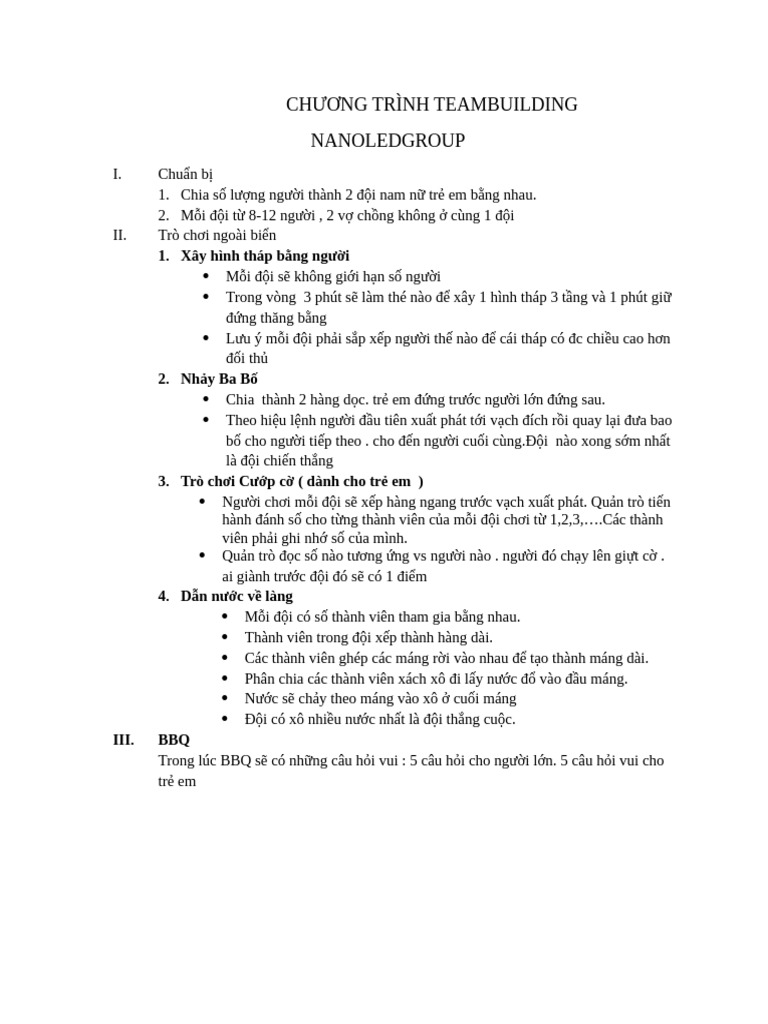 Chương Trình Teambuilding | PDF