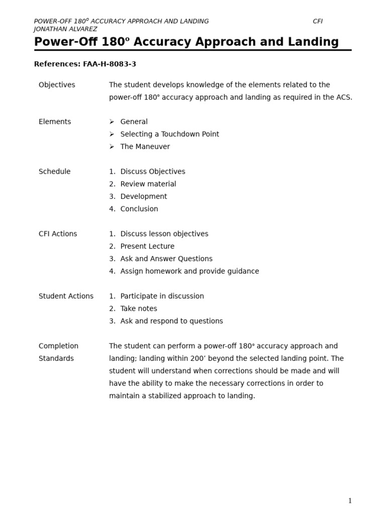Power-Off 180 Accuracy Approach and Landing | PDF | Aviation | Aircraft