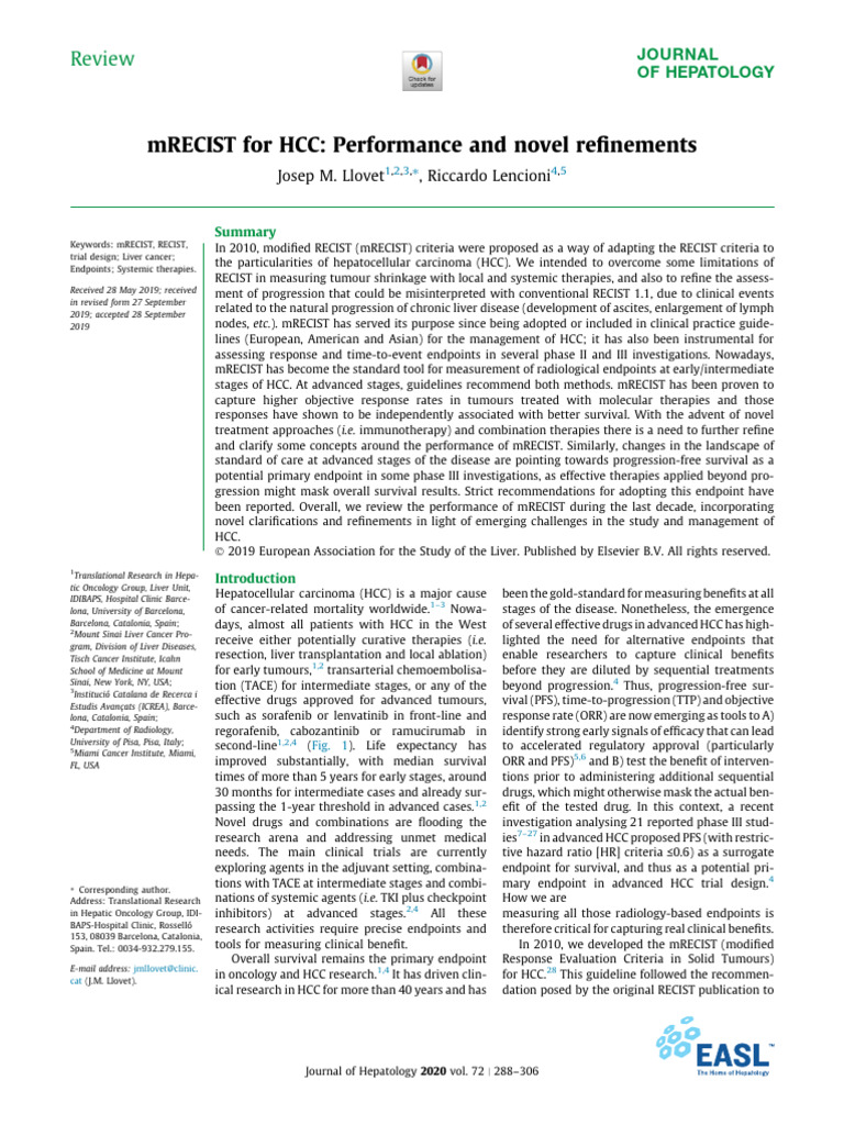 MRECIST For HCC Performance and Novel Refinements | PDF | Medical ...