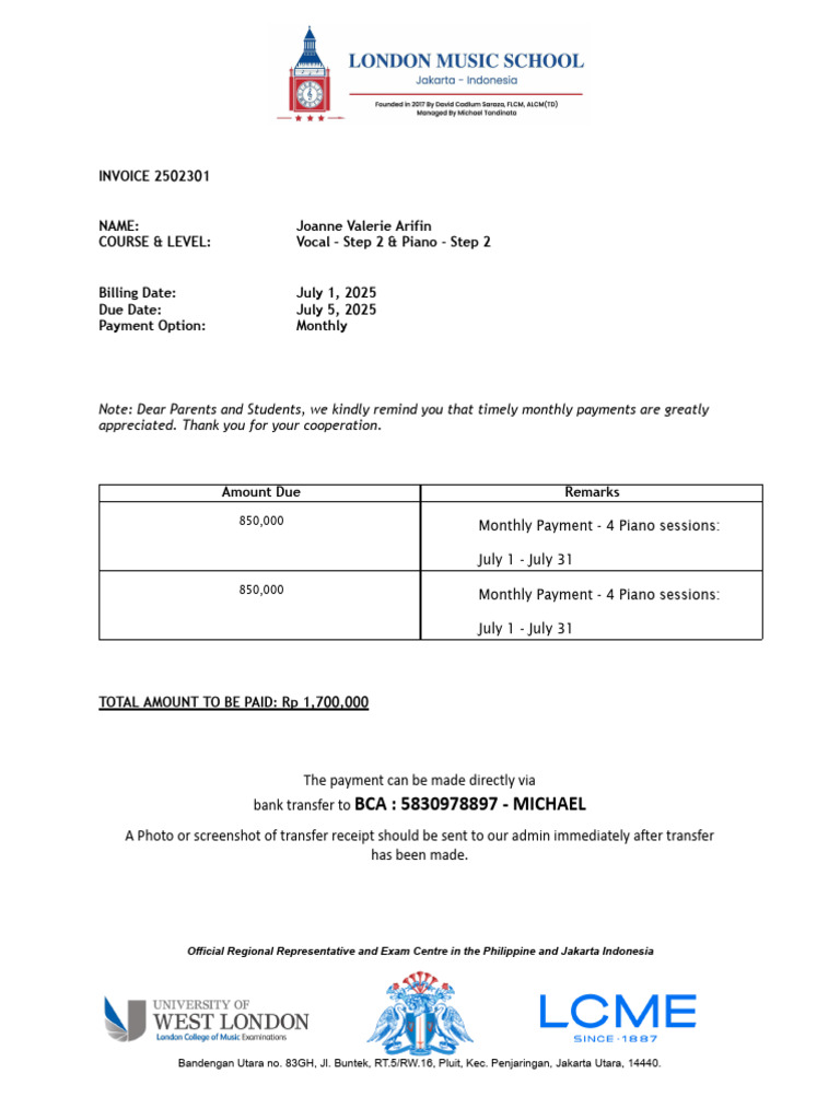 Joanne Valerie Arifin - Invoice - July 2025 | PDF