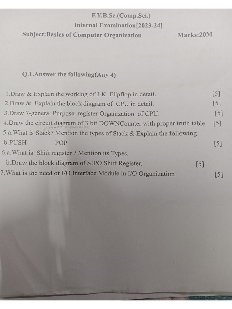 Basics of Computer Organisation QP | PDF