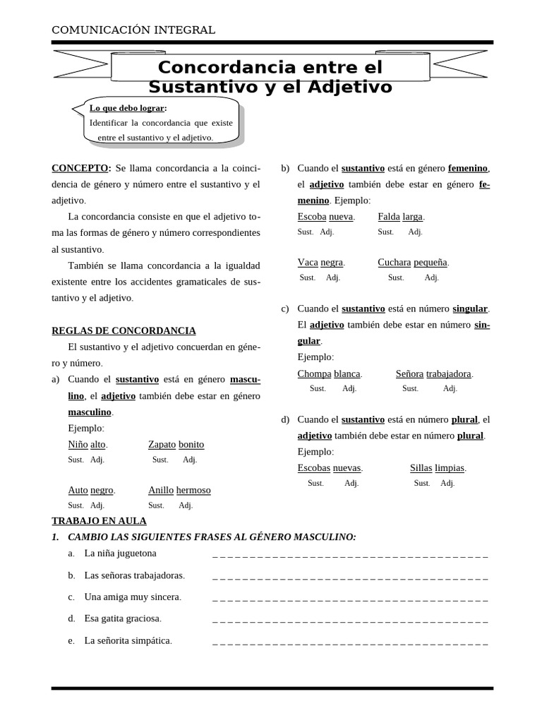 Concordancia entre sustantivos y adjetivos | PDF | Adjetivo | Género ...