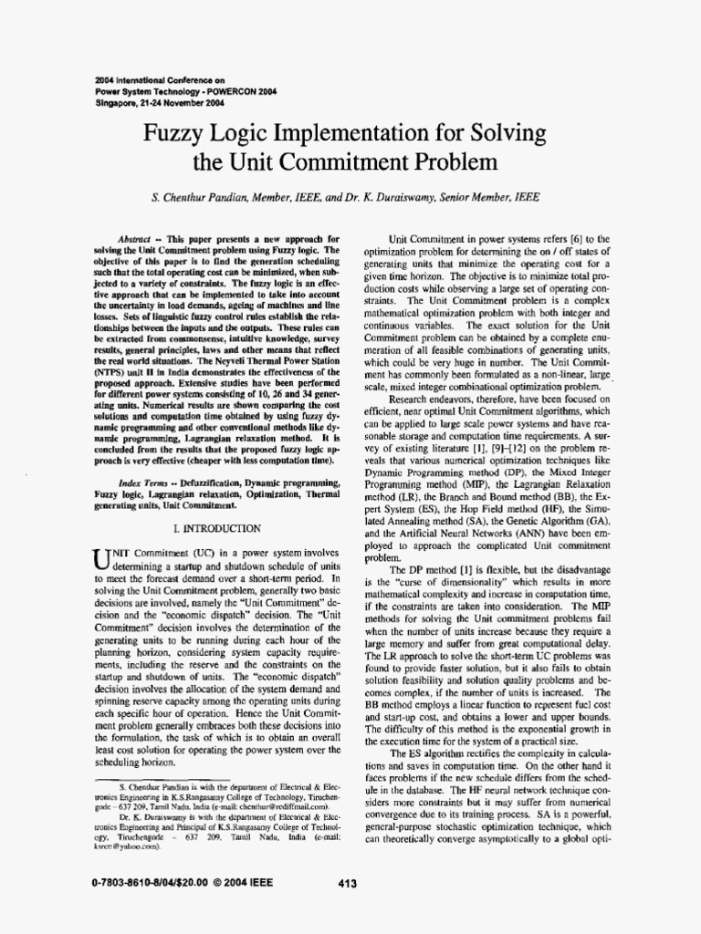 Fuzzy Logic Implementation For Solving The Unit Commitment Problem | PDF | Fuzzy Logic | Applied ...