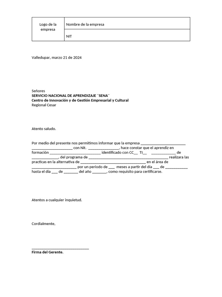 Guia Formato Carta de Aceptacion | PDF