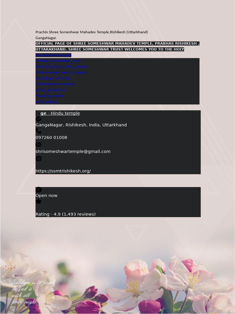 Prachin Shree Someshwar Mahadev Temple Rishikesh | PDF