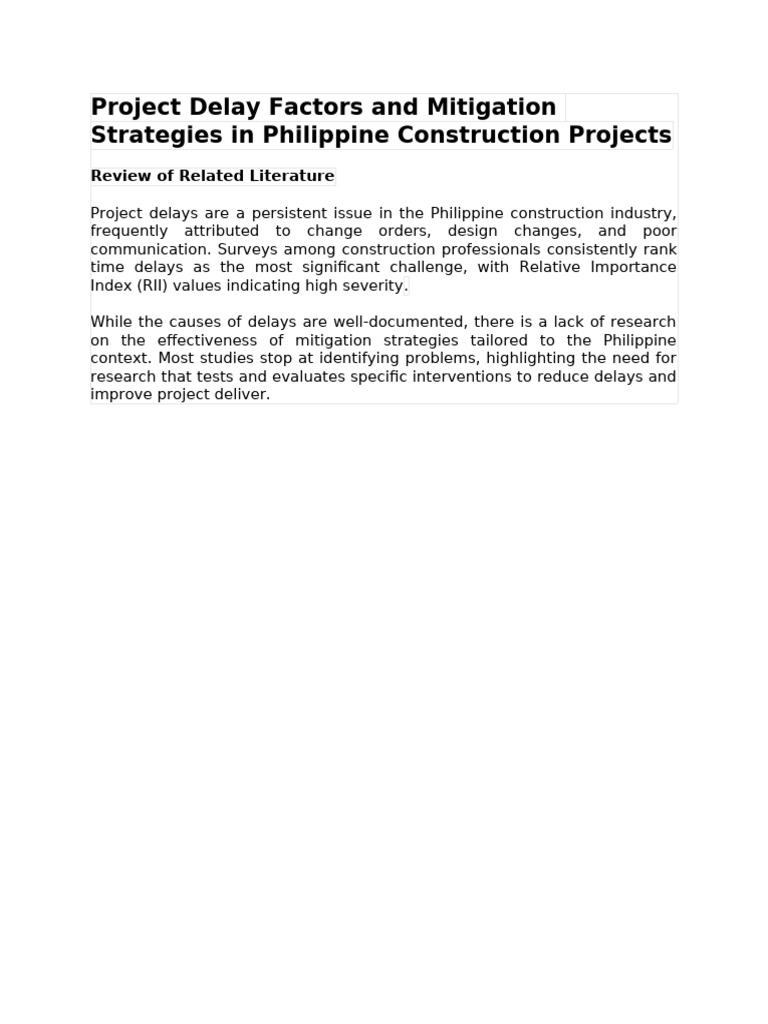 Mitigating Project Delays in Philippine Construction | PDF