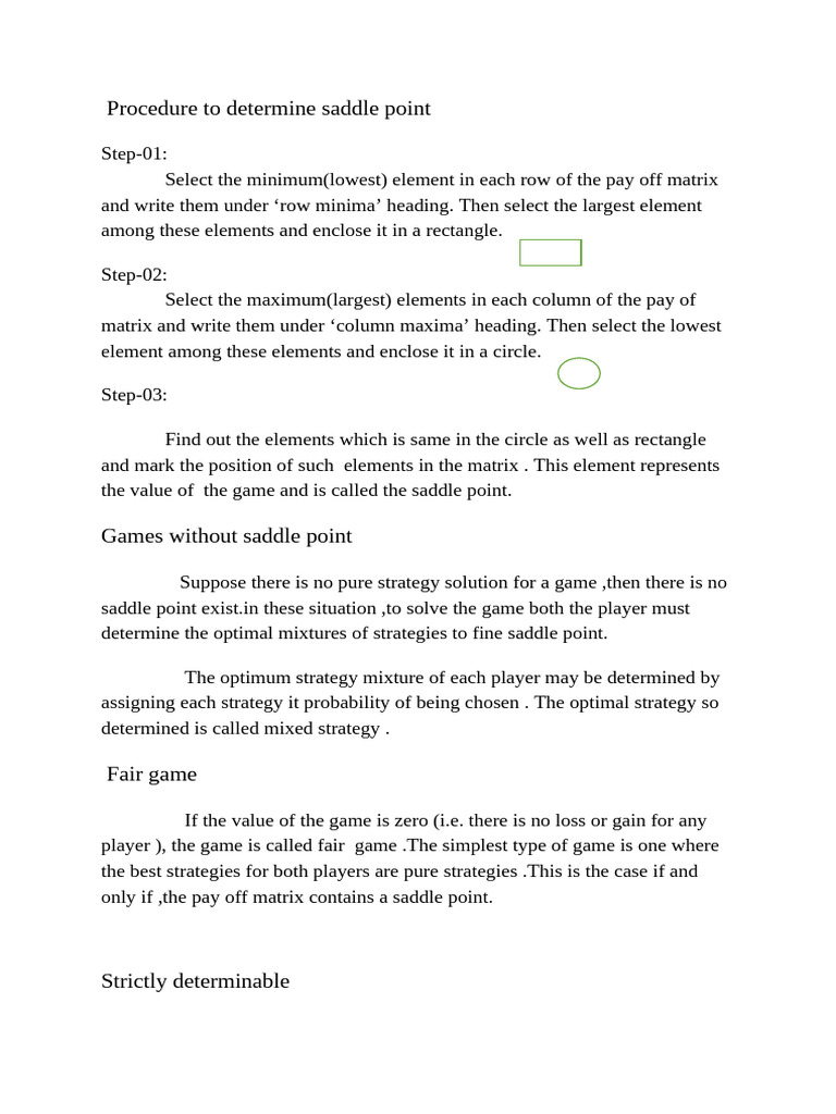 Procedure To Determine Saddle Point | PDF | Algorithms | Numerical Analysis