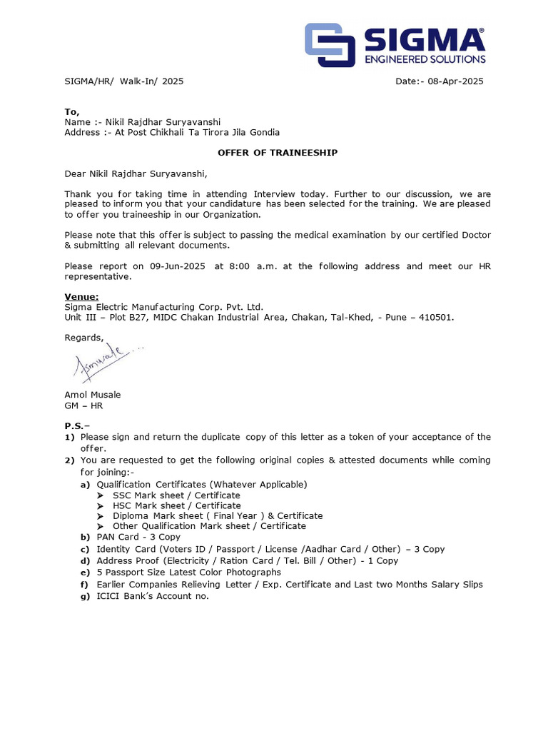 OfferLetter W5400 C108273 | PDF