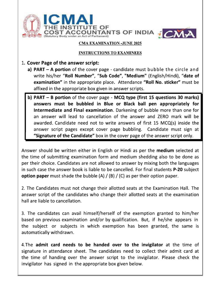 Important Guidelines For Cma Inter | PDF