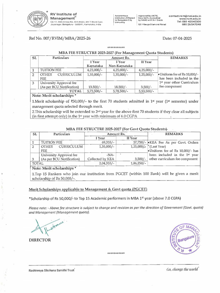 MBA Fee Structure 2025-2027 Overview | PDF | Education Finance