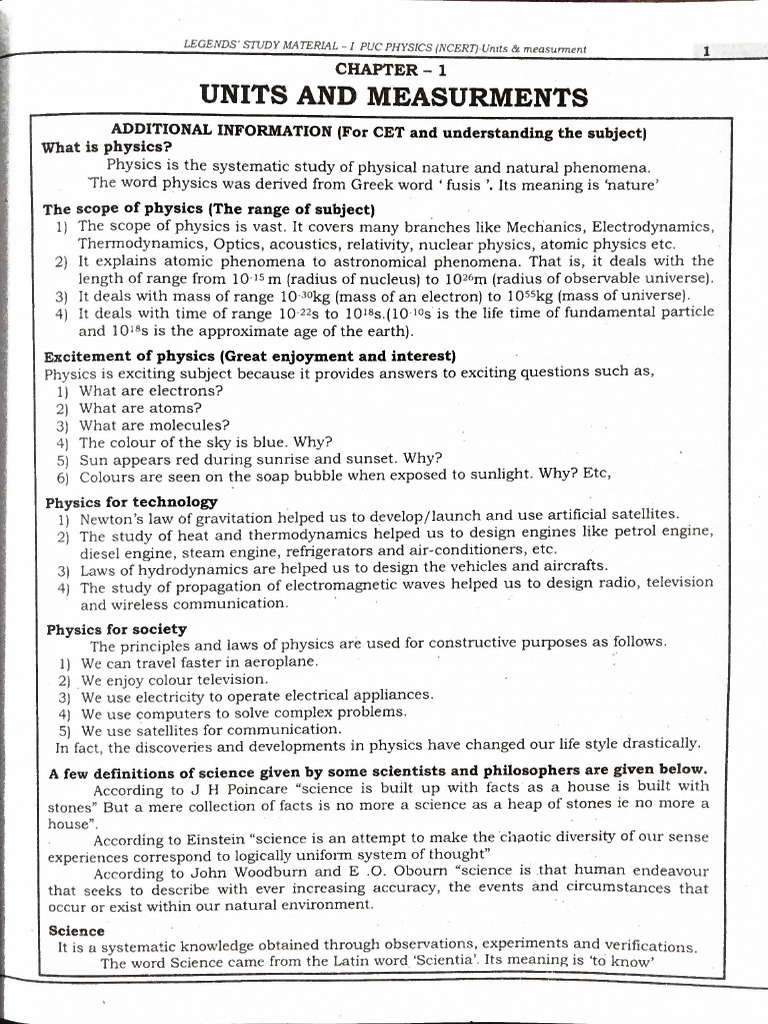 Units and Measurements (Class 11) | PDF