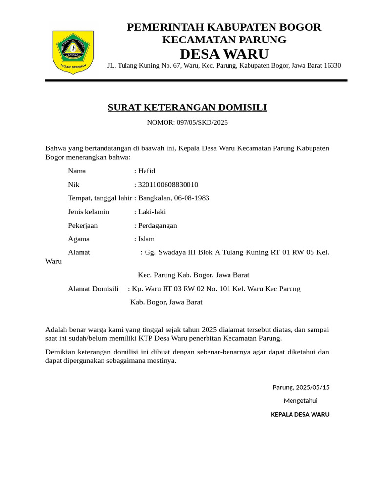 Surat Domisili&Cerai Desa Waru | PDF