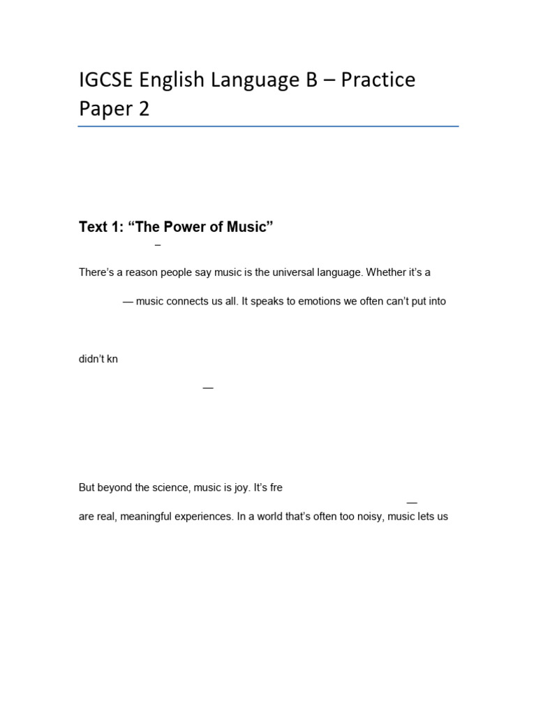 IGCSE English B Music Practice Paper | PDF | Cognition