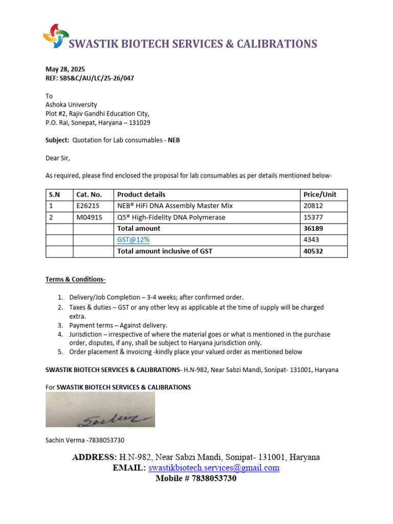 Quotation for NEB Lab Consumables | PDF