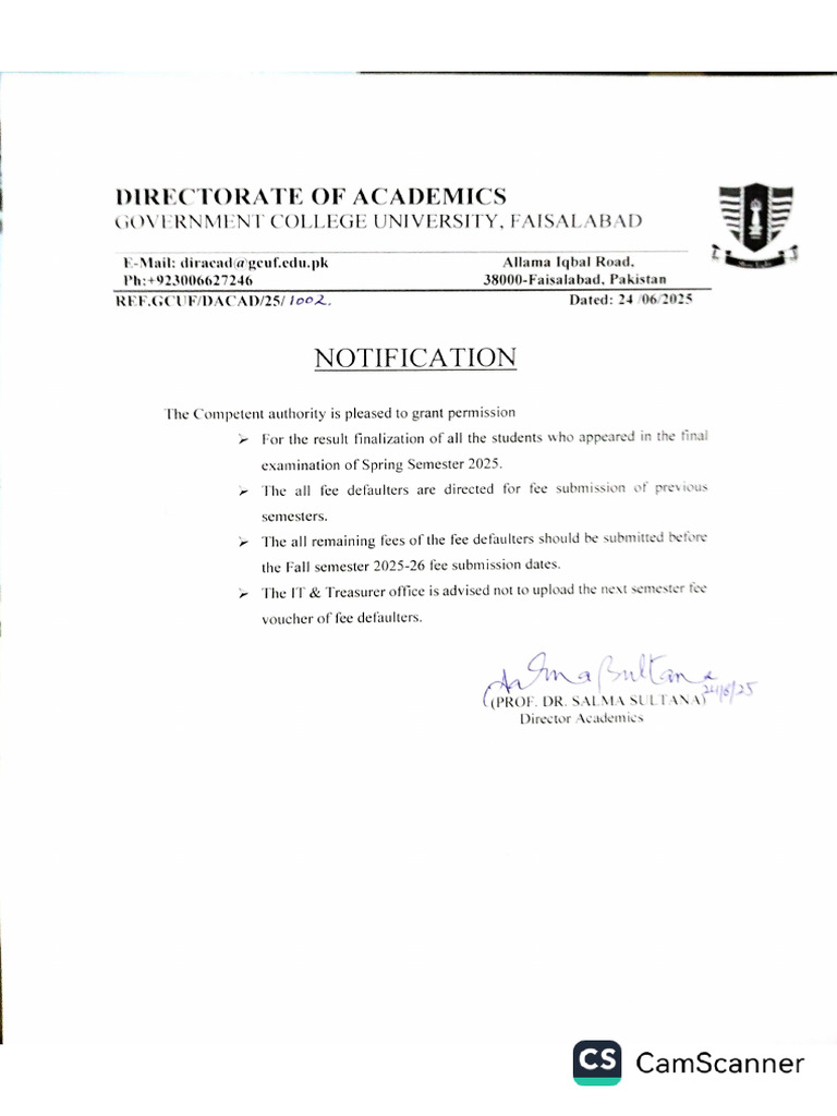 Notification Regarding Final Exam Results | PDF