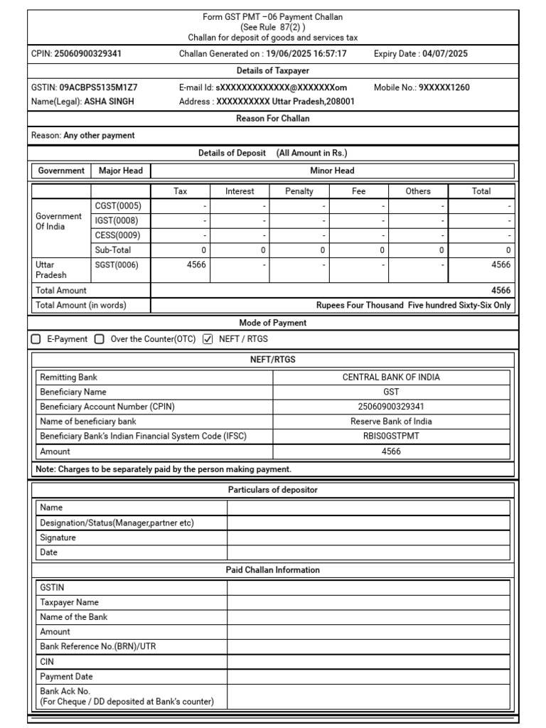 This Is How A GST Challan Looks Like | PDF | Cheque | Economy Of India