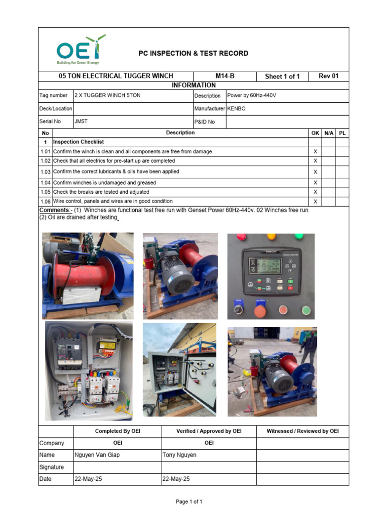 Winch Inspection and Testing Report | PDF