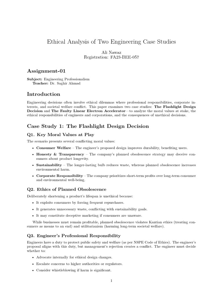 Ethical Dilemmas in Engineering Cases | PDF | Safety | Corporate Social ...