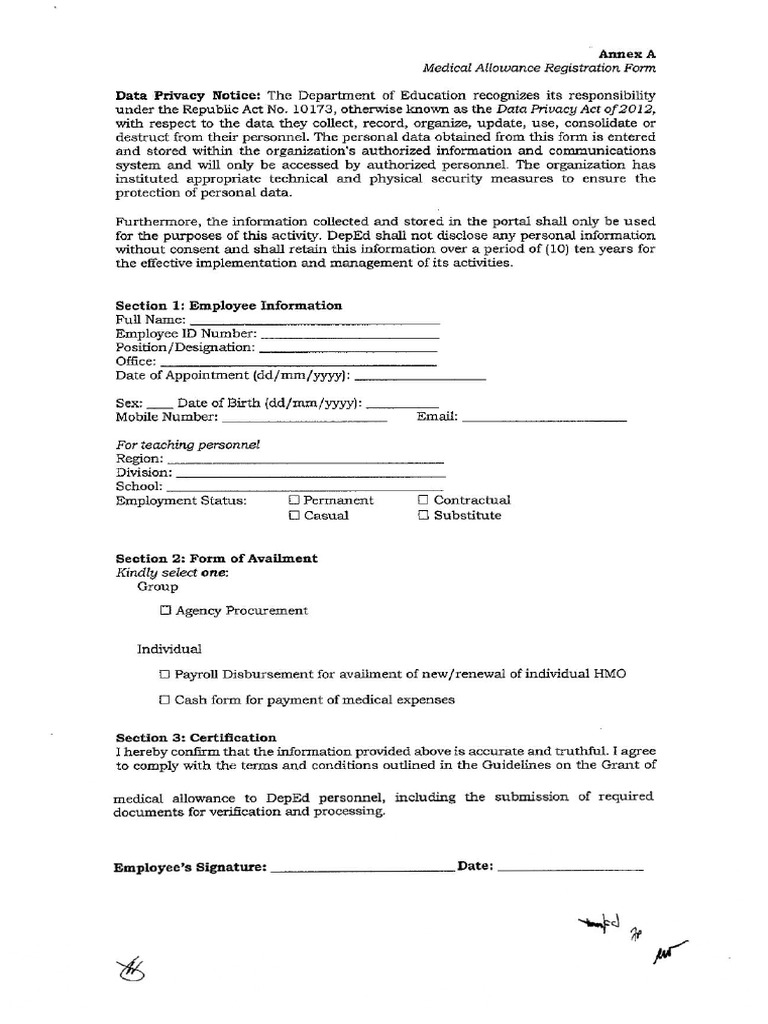ANNEX A Medical Allowance Registration Form | PDF