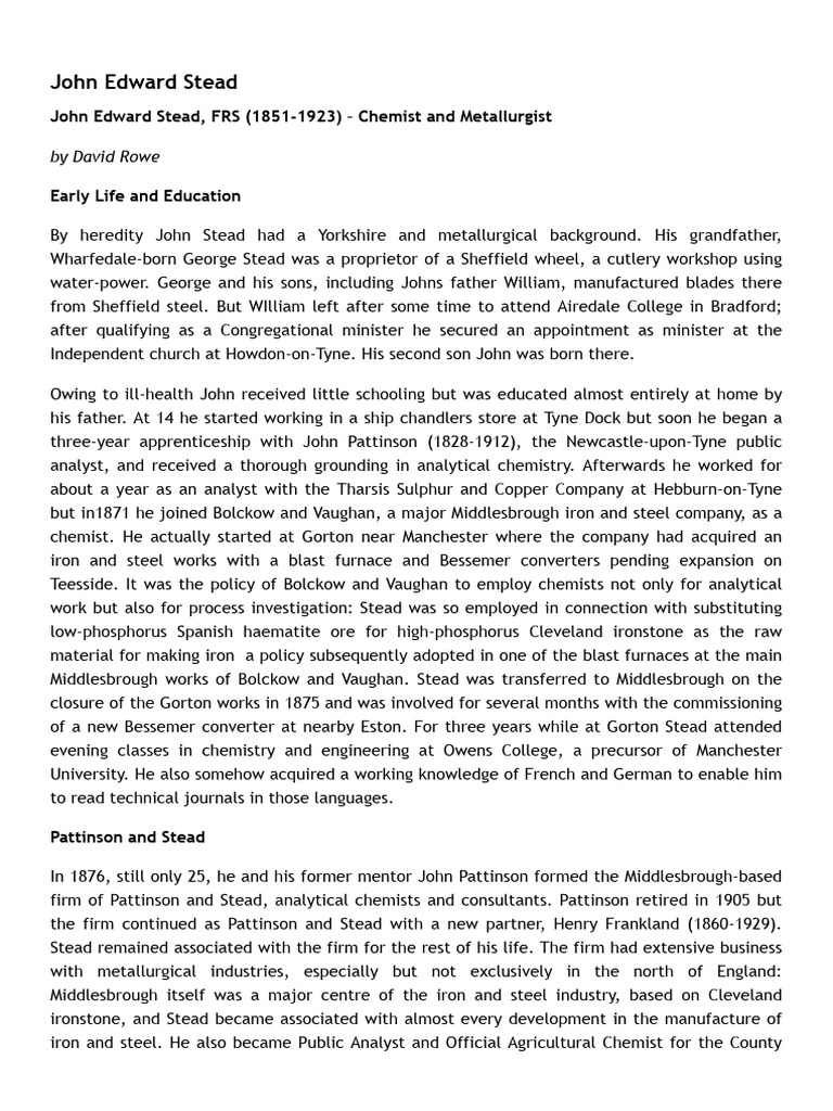 John Edward Stead | PDF | Alloy | Building Engineering