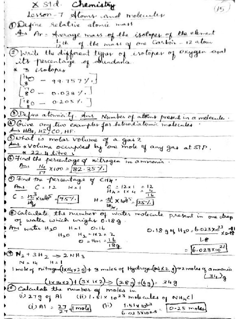 10th STD Chemistry Minimum Notes | PDF