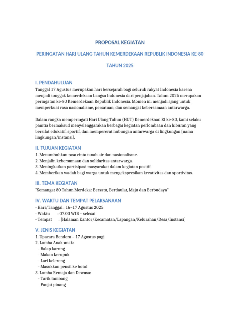 Proposal HUT RI ke-80 Tahun 2025 | PDF