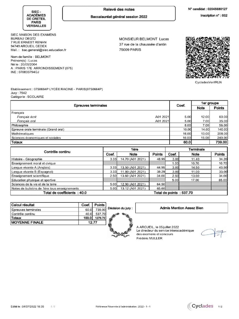 Releve Bac Original | PDF