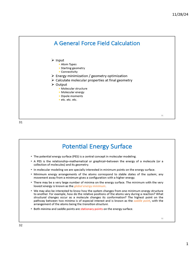 Understanding Potential Energy Surfaces | PDF | Molecular Dynamics ...