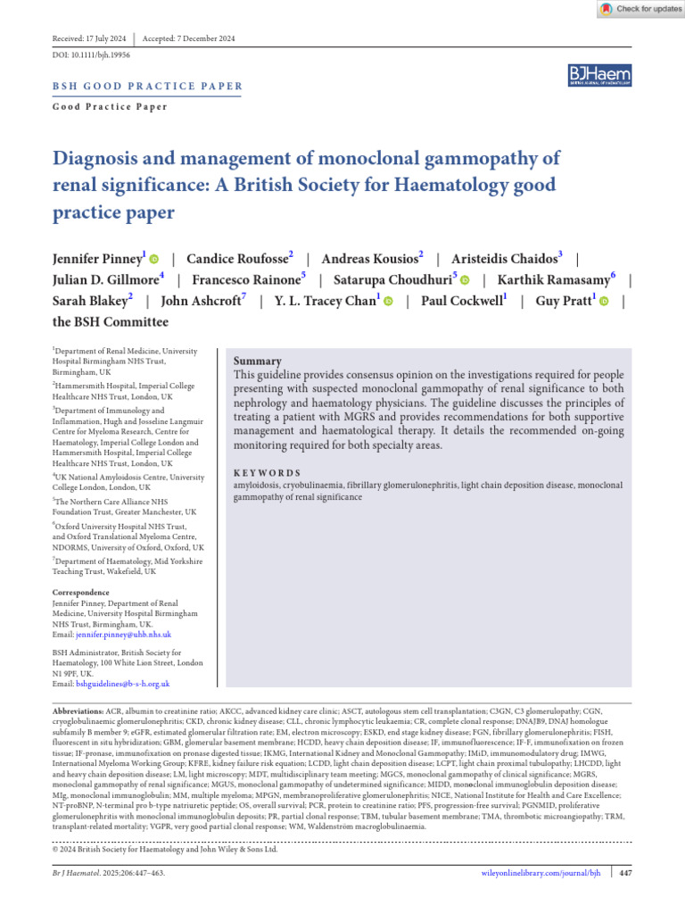 MGRS Diagnosis and Management Guidelines | PDF | Kidney | Clinical Medicine