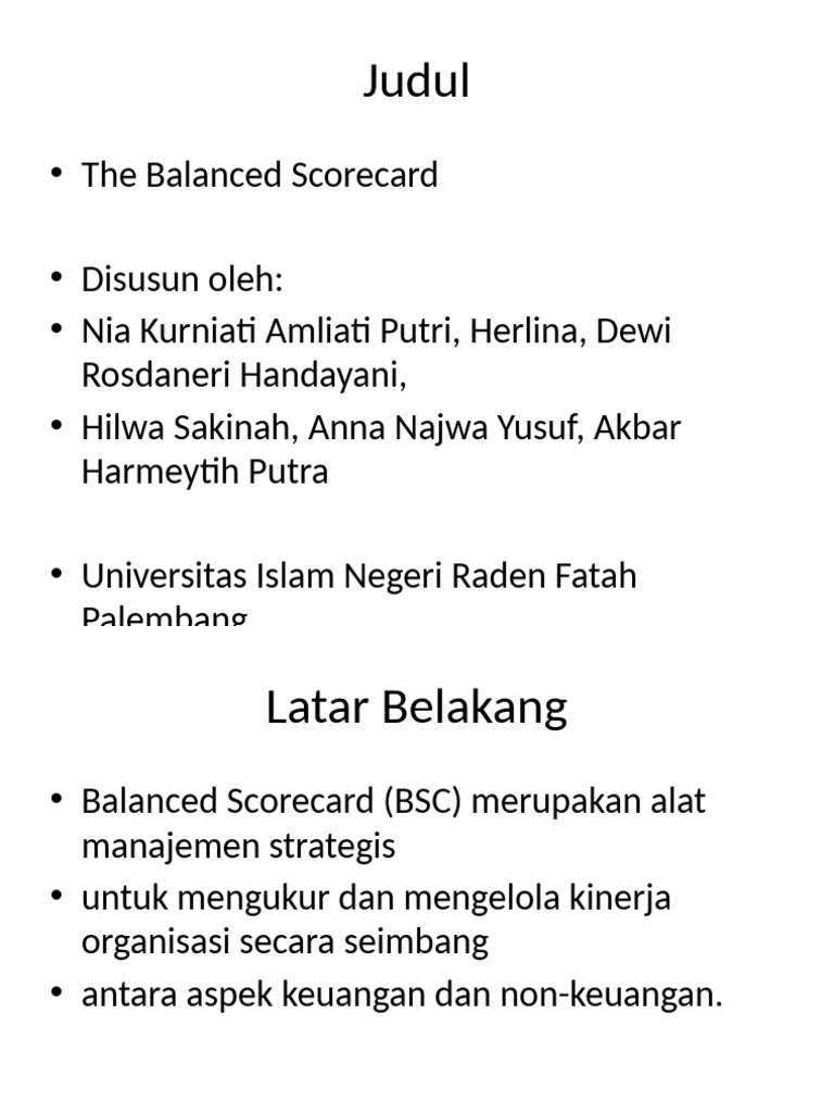 Balanced Scorecard Presentasi | PDF