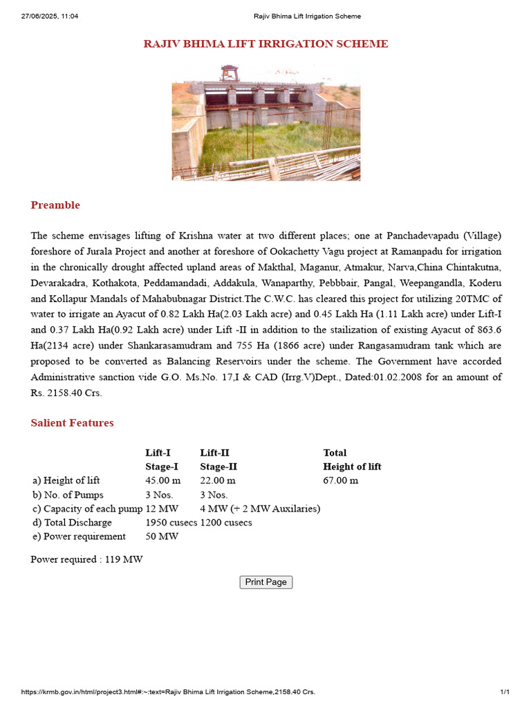 Rajiv Bhima Lift Irrigation Scheme | PDF
