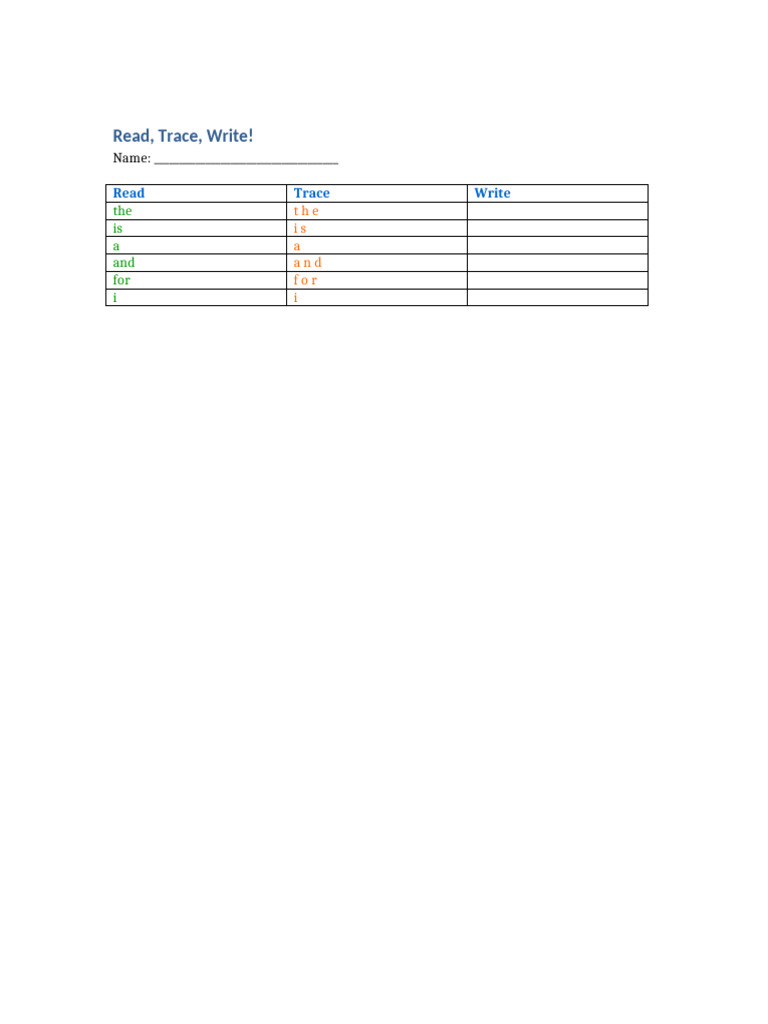 Styled Sight Word Trace Sheet | PDF